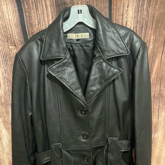Excelled | Jackets & Coats | Excelled Womens Leather Trench Coat Black ...